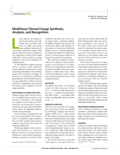 pdf multilinear tensor image synthesis analysis and recognition [exploratory dsp]