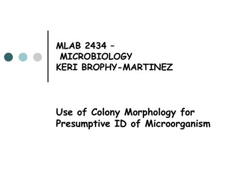 Use Of Colony Morphology For Presumptive ID Of Microorganism MLAB 2434
