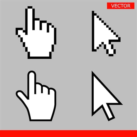 Weißer pfeil und zeiger hand cursor symbolsatz pixel und moderne