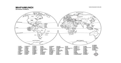 Mapamundi Con Nombres En Blanco Y Negro