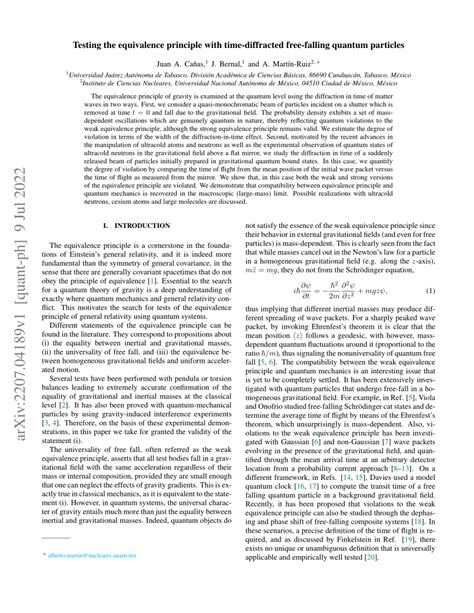 pdf testing the equivalence principle with time diffracted free falling quantum particles