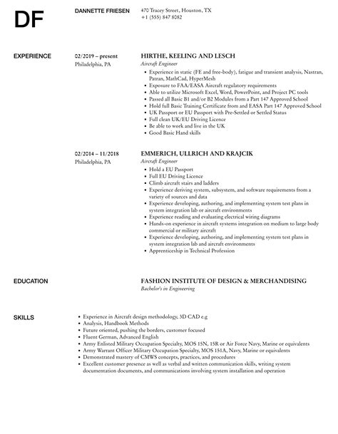 Aircraft Engineer Resume Samples Velvet Jobs