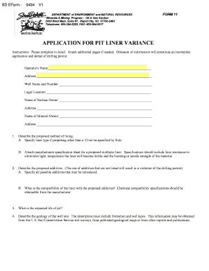 Fillable Online Application For Pit Liner Variance Form 11