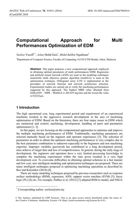 pdf computational approach for multi performances optimization of edm