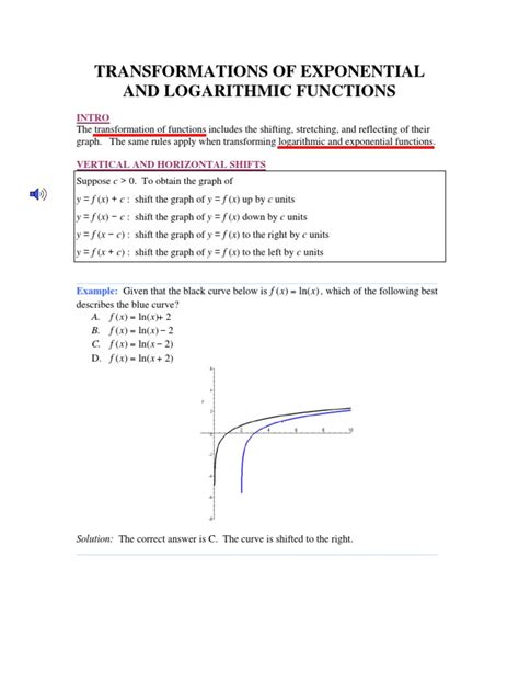 transformations of exponential and logarithmic functions