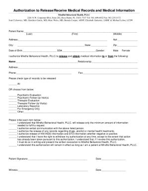 Fillable Online Authorization To Release Receive Medical Records And