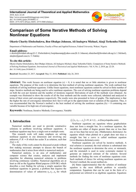 pdf comparison of some iterative methods of solving nonlinear equations
