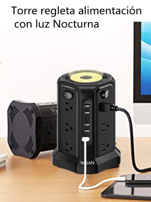 Wisan Torre De Regleta De Alimentaci N Con Luz Nocturna Sobretensiones