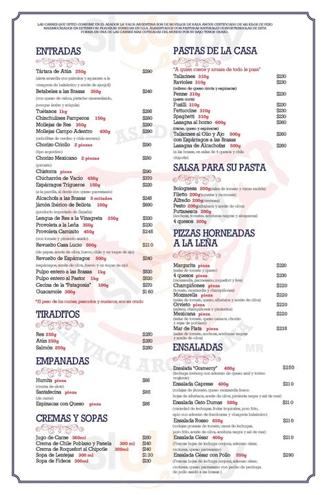 Asador La Vaca Argentina menù Zapopan Main Menu Sluurpy