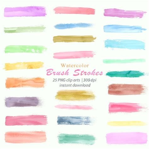 BRUSH STROKES Hand Painted Watercolor Brush Stroke Clipart Digital