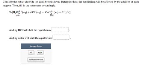 Solved Consider The Cobalt Chloride Ion Equilibrium Shown Chegg