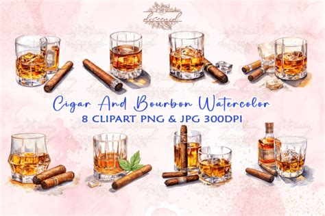 Cigar And Bourbon Watercolor Clipart Graphic By Diceenid Creative Fabrica