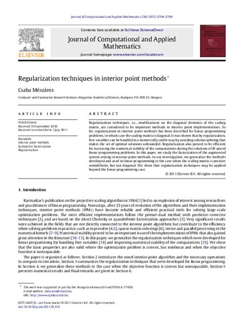 pdf regularization techniques in interior point methods csaba meszaros