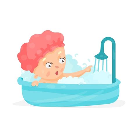 Bebê bonito dos desenhos animados tomando banho tomando banho