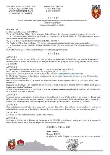 Arrêté Municipal Portant permission de voirie et réglementation