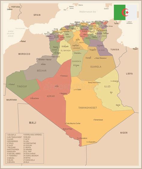 Argelia Mapa Y Bandera Del Vintage Ejemplo Detallado Del Vector
