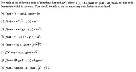 solved for each of the following pairs of functions f n and