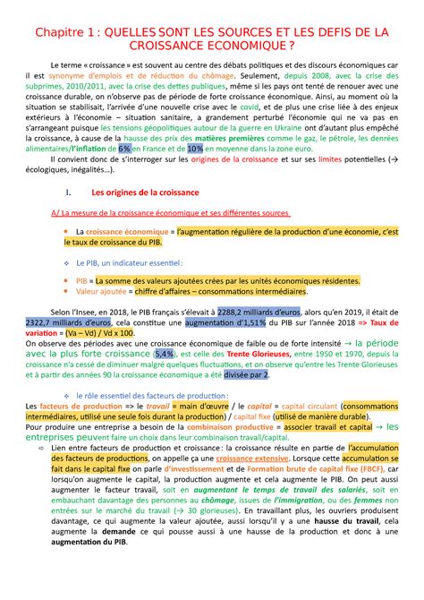 Chapitre 1 SES Chapitre 1 QUELLES SONT LES SOURCES ET LES DEFIS DE