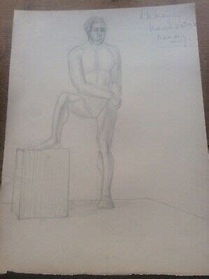Signed 1936 Lillian Mingay Pencil Drawing 15x11 1930s Male Semi Nude