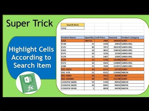 Highlight Cells While Searching Items Highlight Cells In Excel