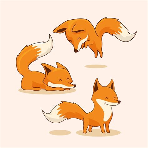 Conjunto De Raposa Vermelha Dos Desenhos Animados Da Raposa Vetor Premium