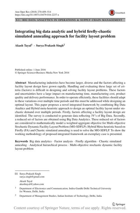integrating big data analytic and hybrid firefly chaotic simulated annealing approach for