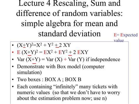 ppt lecture 4 rescaling sum and difference of random variables simple algebra for mean and