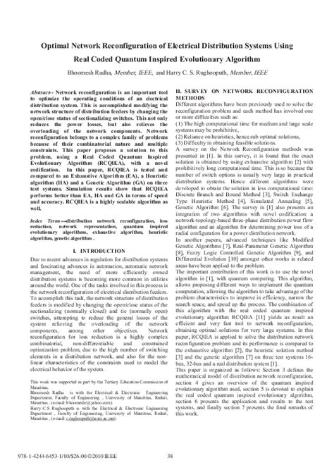 pdf optimal network reconfiguration of electrical distribution systems using real coded