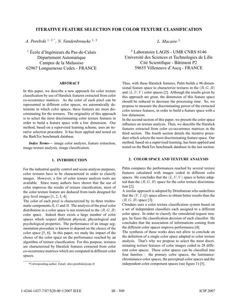 pdf iterative feature selection for color texture classification