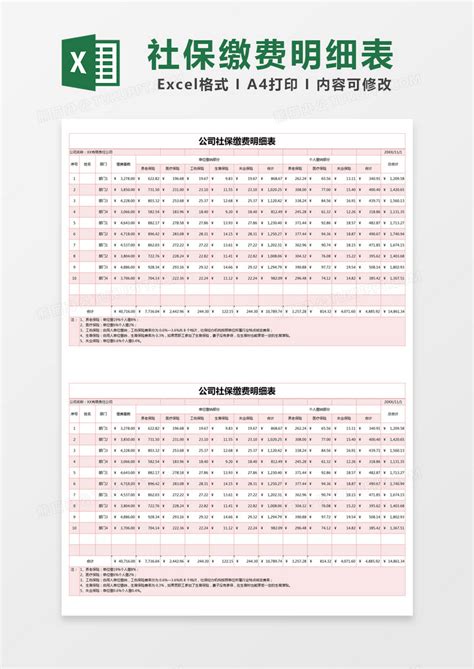 红色简约公司社保缴费明细表EXCEL模版 模板下载 明细表 图客巴巴