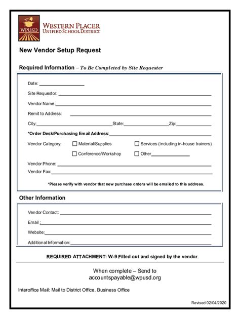 Fillable Online New Vendor Setup Request Fax Email Print PdfFiller