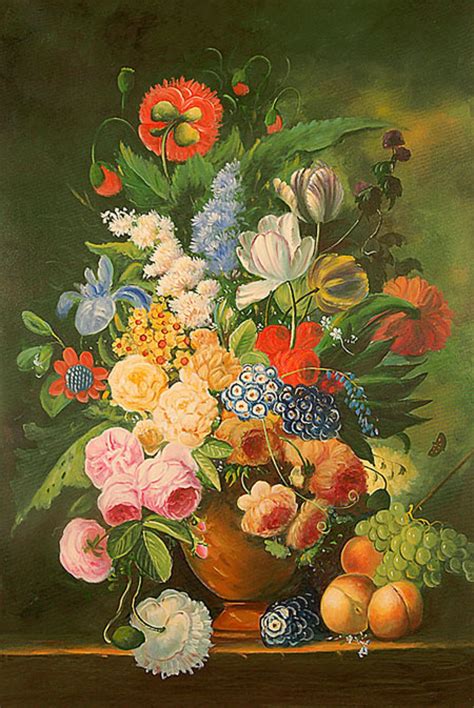 Quadro Vaso Di Fiori Con Pesche E Uva Di Picart Scuola Nature Morte