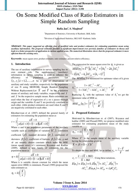 pdf on some modified class of ratio estimators in simple random sampling