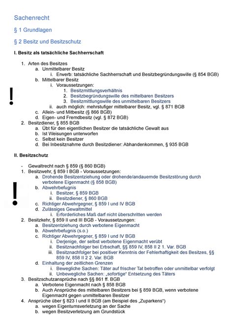 Zusammenfassung Sachenrecht Sachenrecht 1 Grundlagen 2 Besitz Und