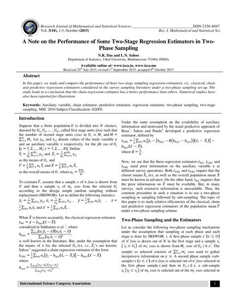 pdf a note on the performance of some two stage regression estimators in two phase sampling