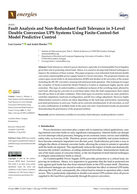 pdf fault analysis and non redundant fault tolerance in 3 level double conversion ups systems