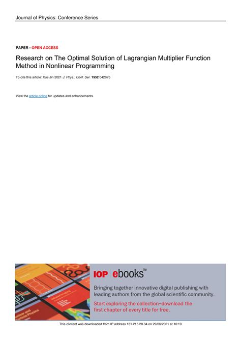 pdf research on the optimal solution of lagrangian multiplier function method in nonlinear