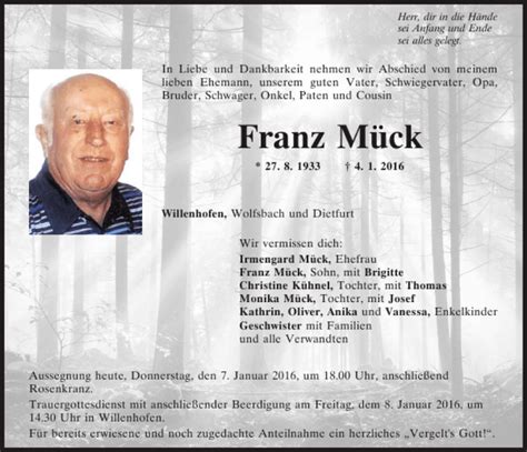 Traueranzeigen von Franz Mück Mittelbayerische Trauer