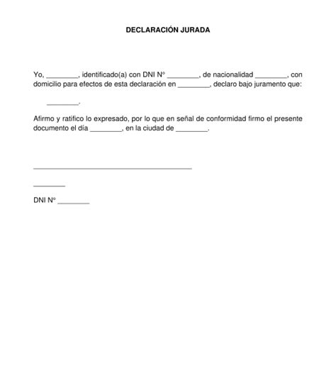 Declaración Jurada Modelo Ejemplo Word y PDF