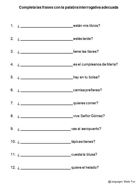Palabras De Preguntas Question Words In Spanish Spanish