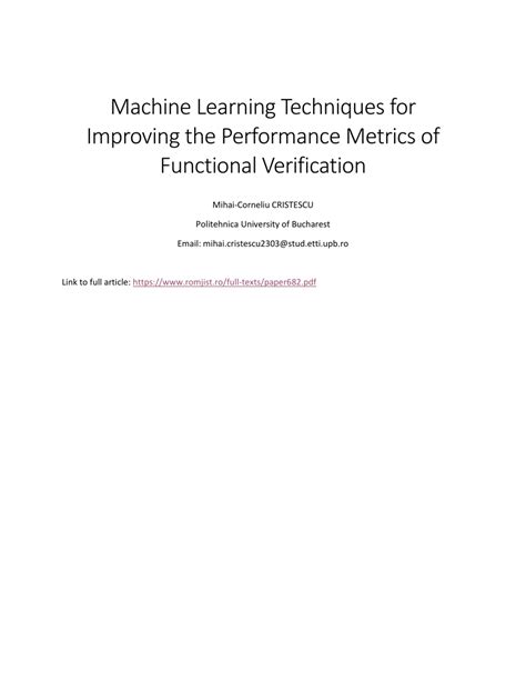 pdf machine learning techniques for improving the performance metrics of functional verification