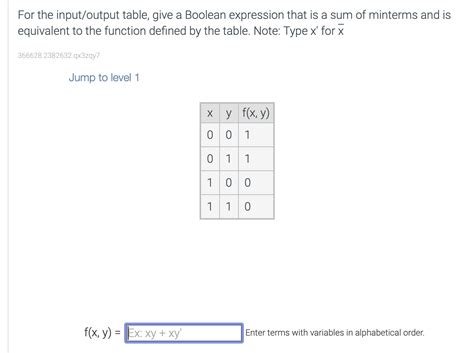 solved for the input output table give a boolean expression