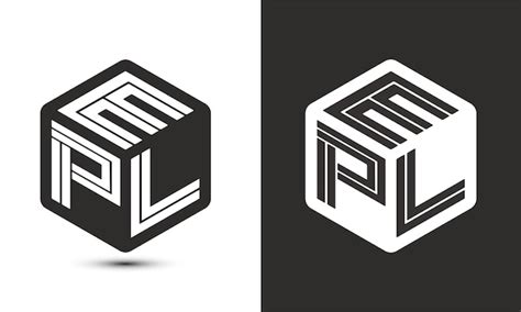 Diseño de logotipo de letra EPL con logotipo de cubo ilustrador