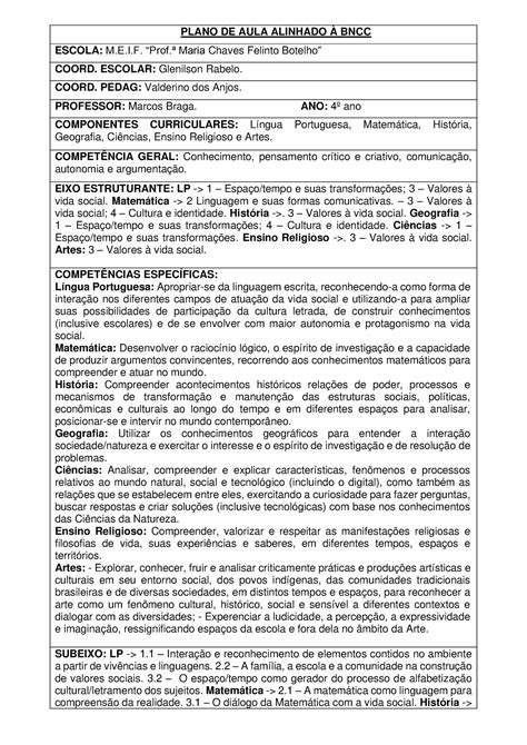 Atividade Diagn Stica Ano Nova Plano De Aula Alinhado Bncc