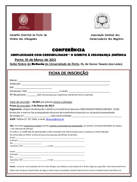 Preenchível Disponível CONFERNCIA FICHA DE INSCRIO Fax Email Imprimir