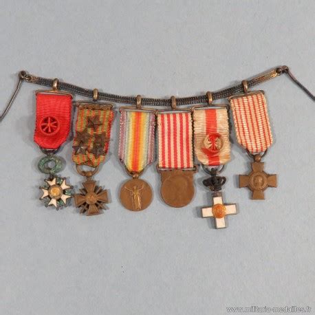 FRANCE CHAINE OU BARRETTE DE 6 REDUCTIONS ANCIEN OFFICIER 1914 1918