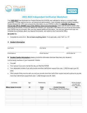 Fillable Online Independent Verification Worksheet V5 2022 2023 Call