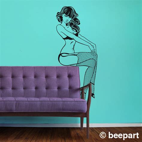 Sitting Pin Up Wall Decal Pin Up Wall Sticker Art Fishnet Etsy