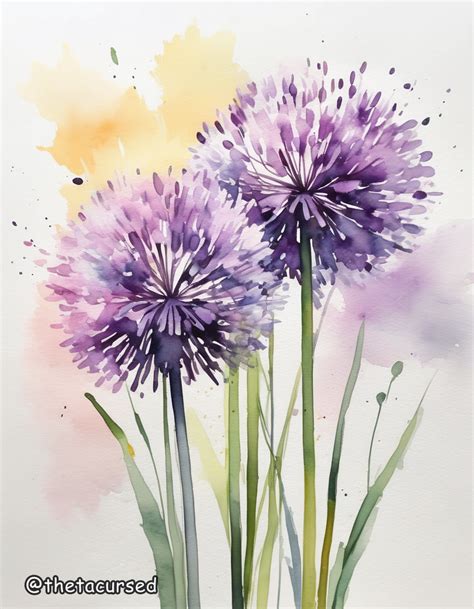 A Painting Of Purple Flowers On A White Background Watercolor Flower