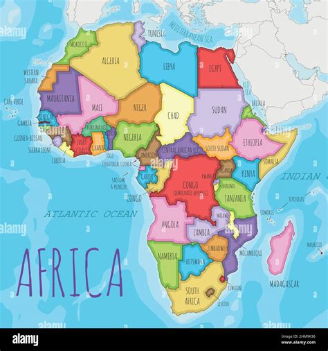 Africa Política Mapa de ilustración vectorial con diferentes colores